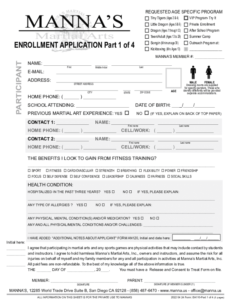 Fillable Online ENROLLMENT APPLICATION Part 1 of 4 Fax Email Print - pdfFiller