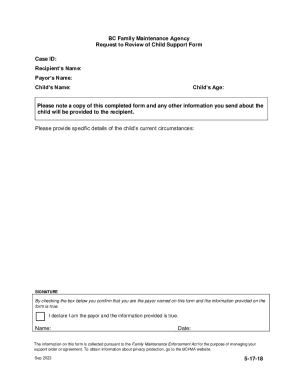 Fillable Online BCFMA Payor's Child Support Review Form Fax Email Print ...