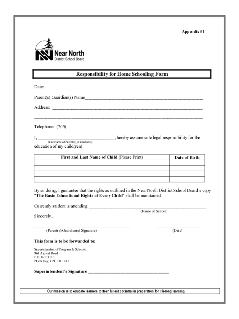 Fillable Online Responsibility for Home Schooling Form Fax Email Print - pdfFiller