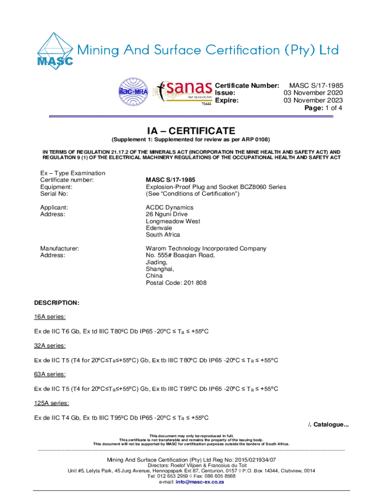 Fillable Online IA CERTIFICATE MASC MS/21-9039X Issue 0 ... Fax Email Print - pdfFiller