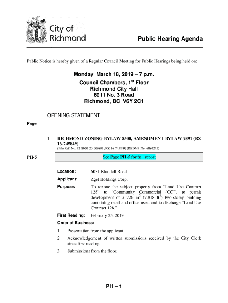 Fillable Online Public Hearing Agenda - Monday, March 21, 2022 - City ...