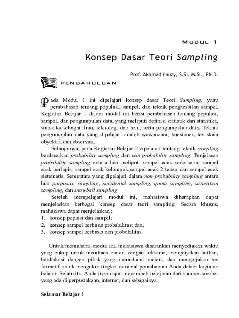 Fillable Online pustaka ut ac Konsep Dasar Teori Sampling Prof. Akhmad Fauzy, S.si, M. ... Fax ...