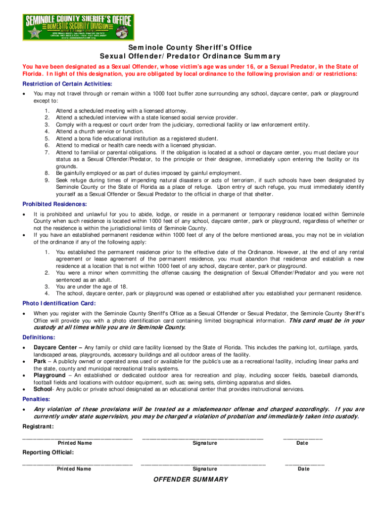 Fillable Online Seminole County Sheriff's Office Sexual Offender/Predator ... Fax Email Print ...