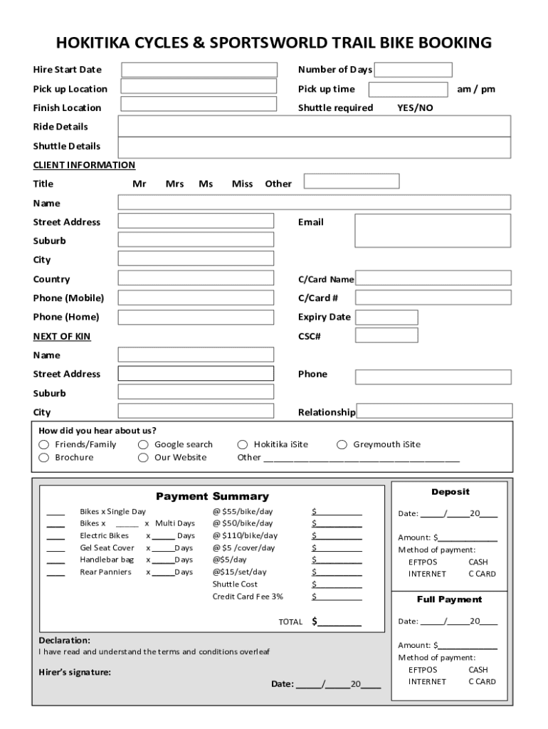 Fillable Online Hokitika Cycles & Sports - Cool Little Town Fax Email ...