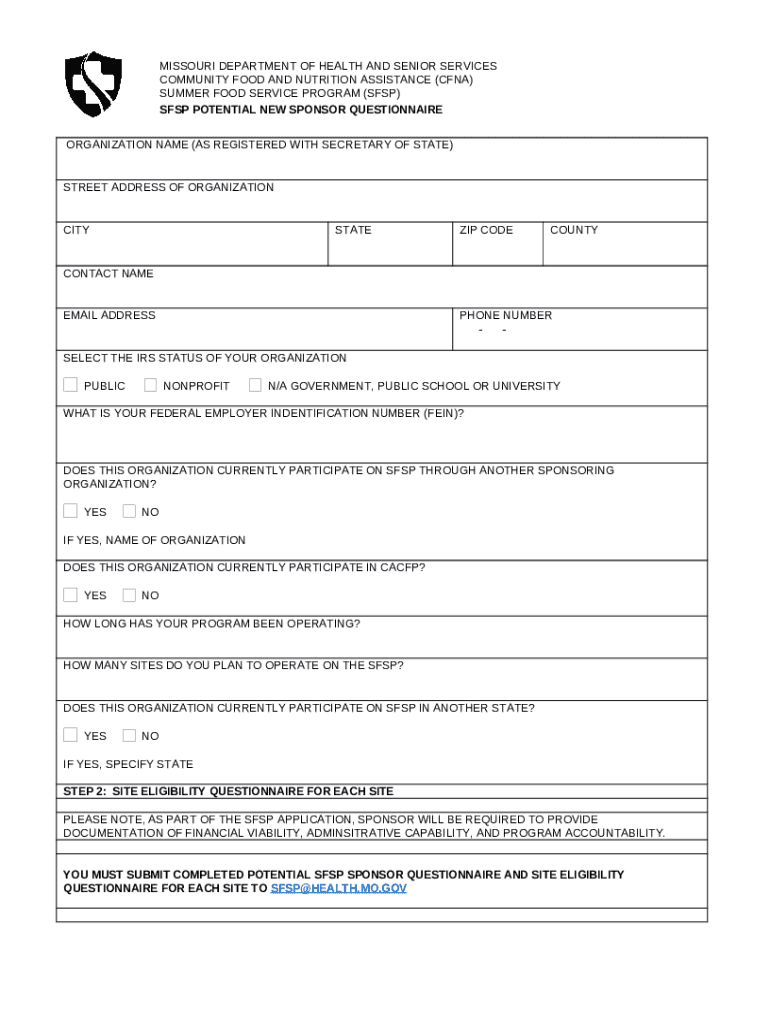 Potential New Sponsor Questionnaire - health mo Doc Template | pdfFiller