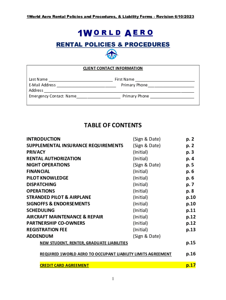 Fillable Online Max Aero Aircraft Rental Agreement Page 1 Flight School ...
