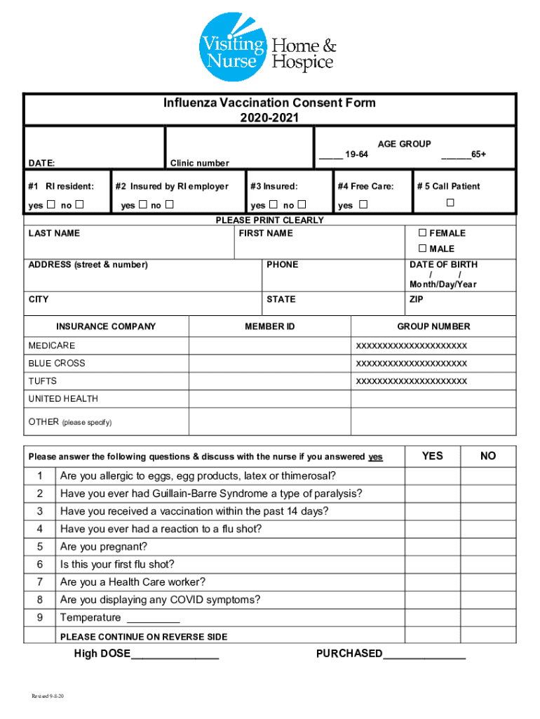 Fillable Online 2020-2021 Seasonal Influenza Vaccine Consent Form ...