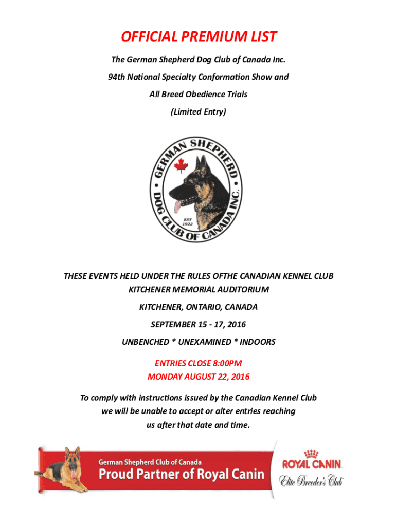 Fillable Online (Pending CKC Approvals) - OFFICIAL PREMIUM LIST Fax ...