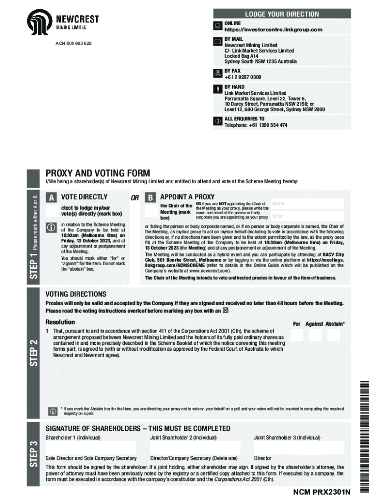 Fillable Online Proxy and Voting Form - Australian Register. Proxy and ...