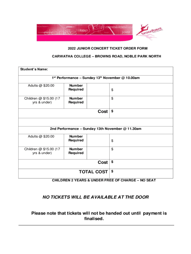 Fillable Online 2022 junior concert ticket order form Fax Email Print ...