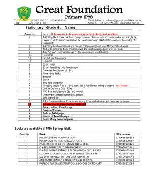 Fillable Online Grade 6 stationary and book list Fax Email Print ...