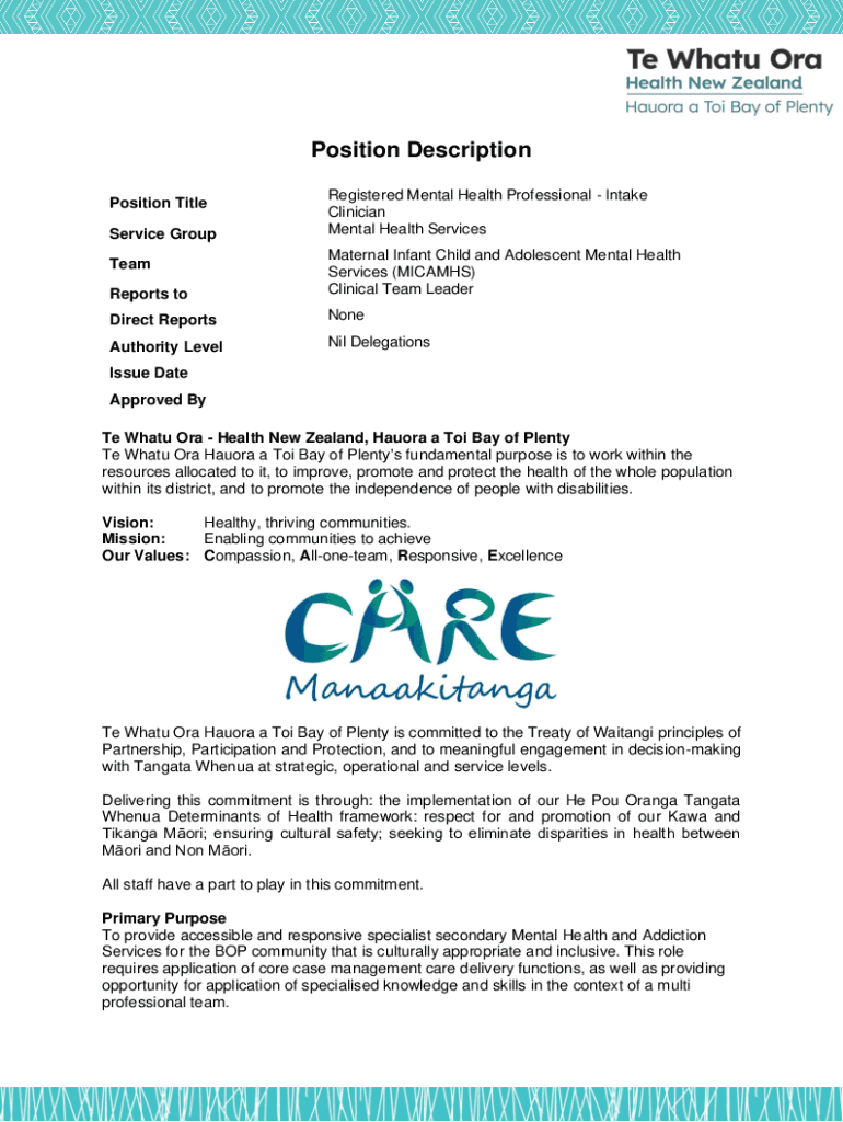 Fillable Online Position: Intake Coordinator Department: Mental Health ...