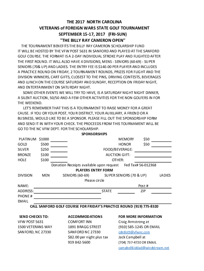 Fillable Online the billy ray cameron open - Department of North ...