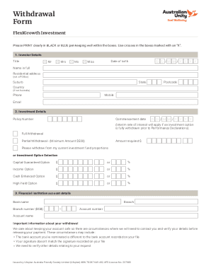 Fillable Online Withdrawal form for Flexibonds, Capital Investment ...