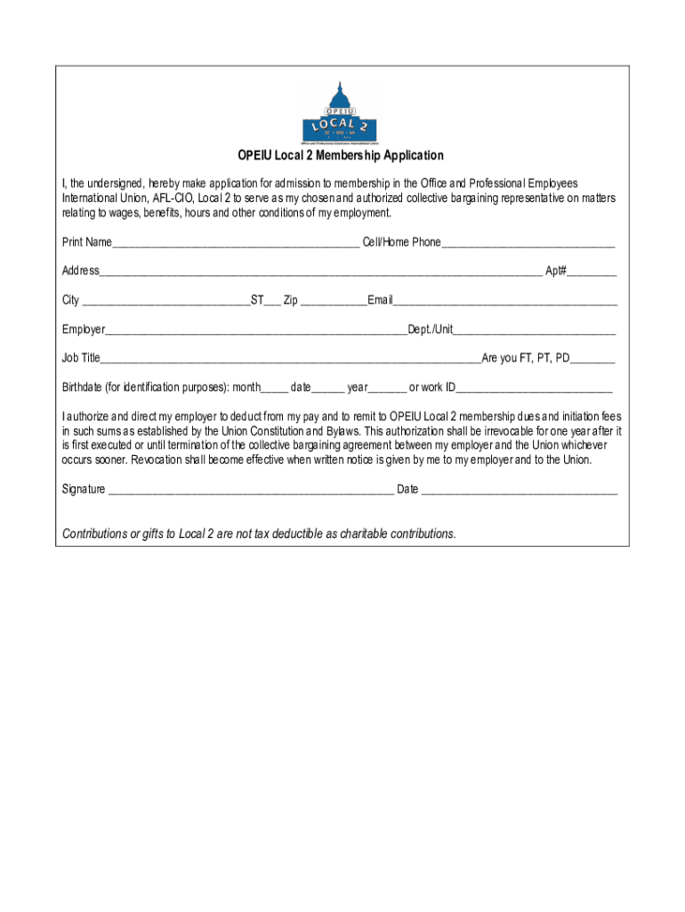 Fillable Online OPEIU Local 2 Membership Application Fax Email Print ...