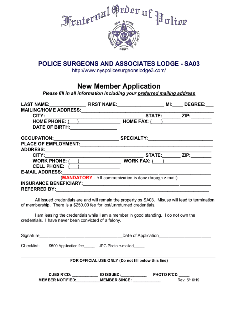 Fillable Online FOP Application - Police Surgeons Lodge-SA03, Inc. Fax ...