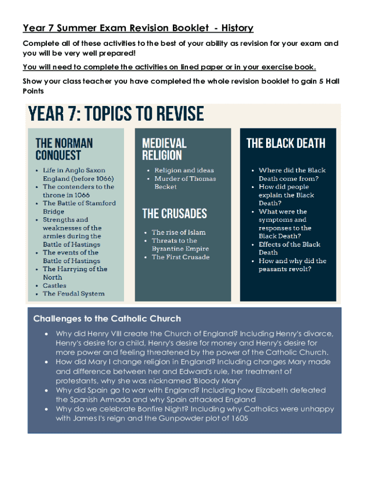 Fillable Online Year 7 Revision Booklet - Trinity Catholic High School ...