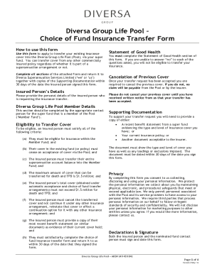 Fillable Online Diversa Group Life Pool Choice of Fund Insurance ...