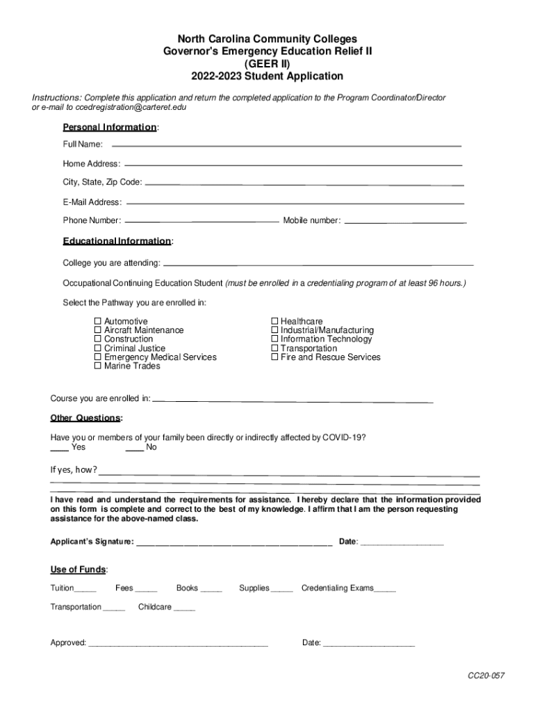 Fillable Online Governor's Emergency Education Relief II (GEER II) 2022 ...