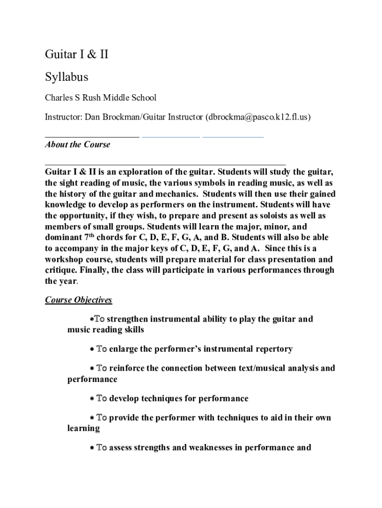 Fillable Online csrms pasco k12 fl Guitar I & II Syllabus Fax Email ...