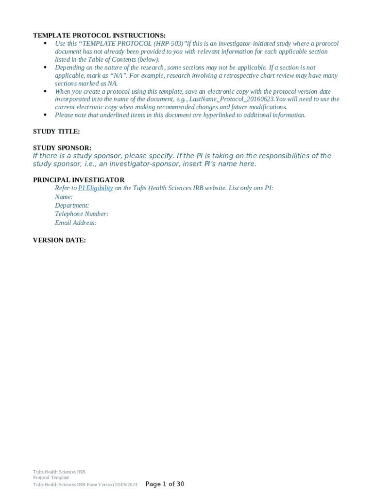 Use this TEMPLATE PROTOCOL (HRP-503)if this is an ... Doc Template ...