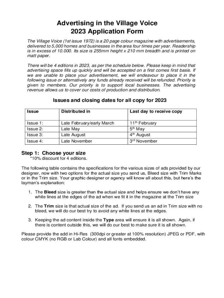 Fillable Online Advertising in the Village Voice 2023 Application Form ...