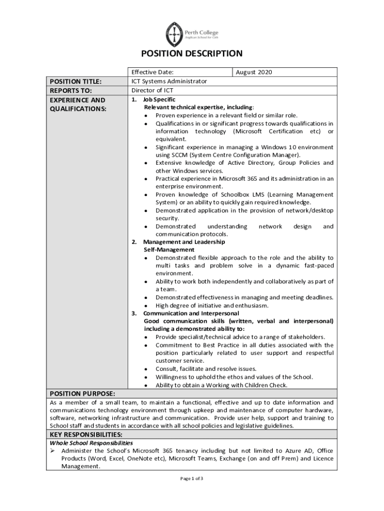 Fillable Online Systems Administrator Job Description Template Fax ...