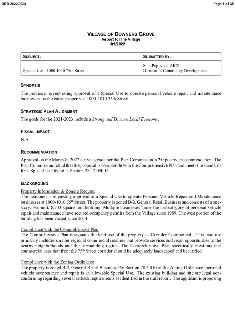 Fillable Online Special Use - 1000-1010 75th Street Fax Email Print - pdfFiller