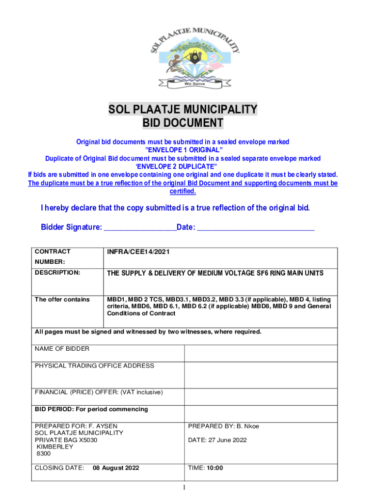 Fillable Online THE SUPPLY & DELIVERY OF MEDIUM VOLTAGE SF6 RING MAIN UNITS Fax Email Print ...