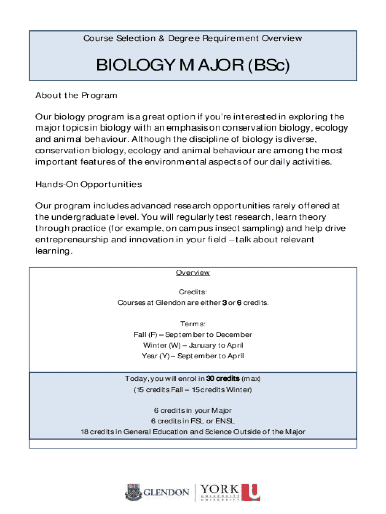 Fillable Online BIOLOGY MAJOR (BSc) Fax Email Print - pdfFiller