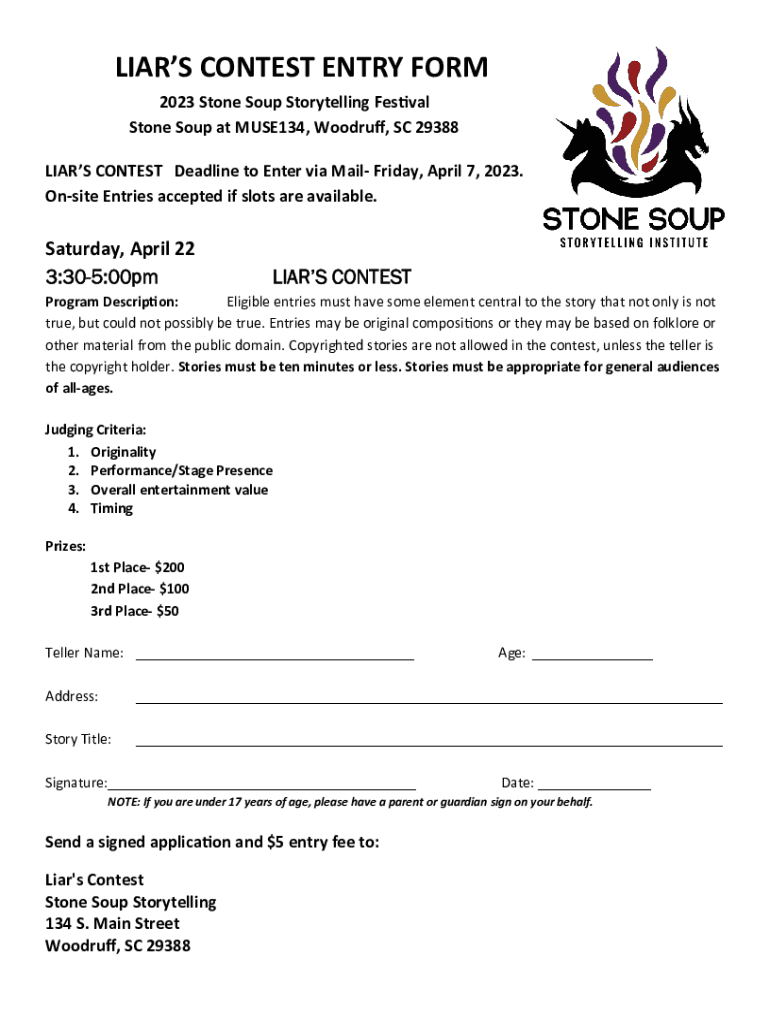 Fillable Online Liar's Contest Entries Form Fax Email Print - pdfFiller