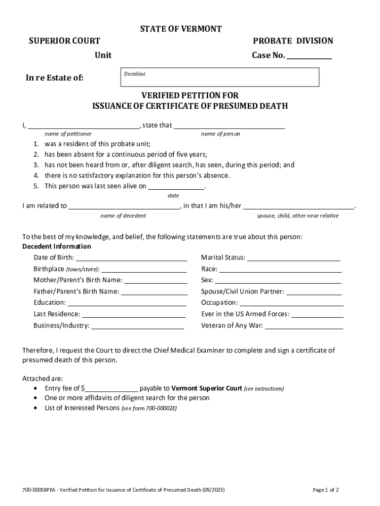 Fillable Online verified petition for issuance of certificate of ...