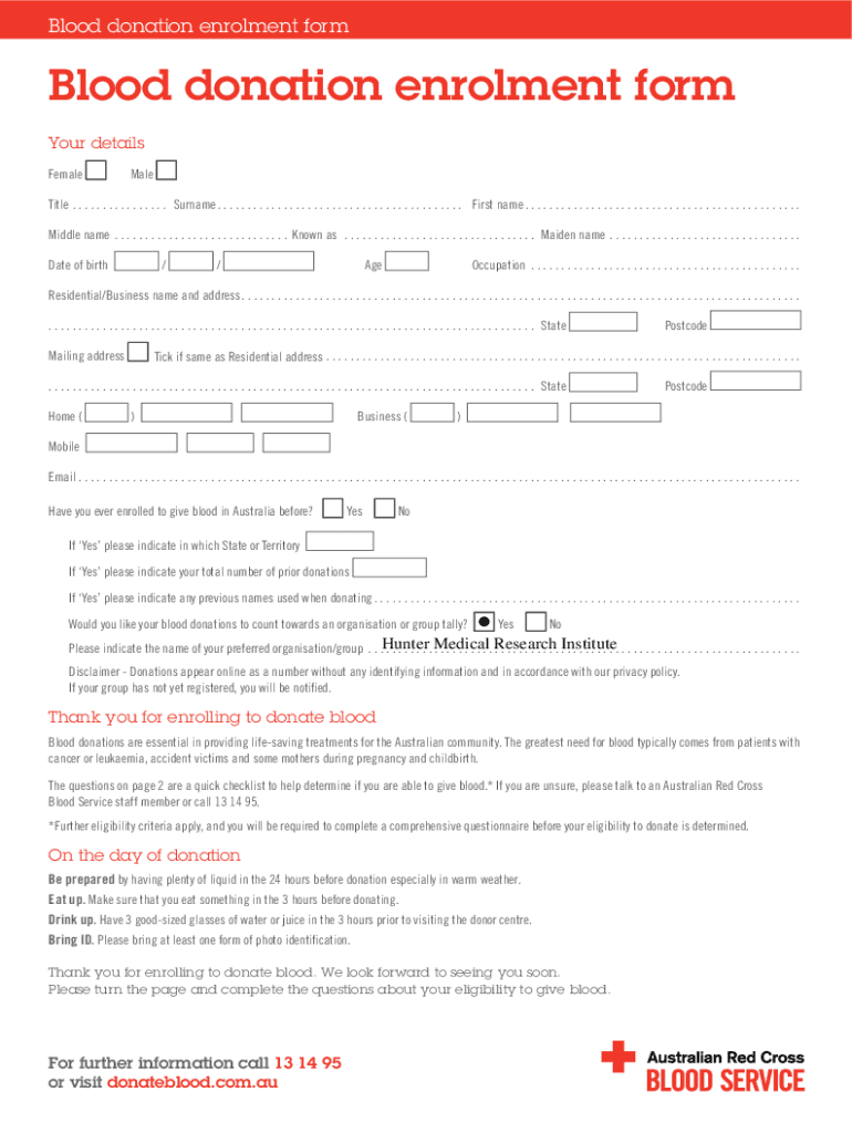 Fillable Online hmri org Blood Donation Form Template Fax Email Print ...