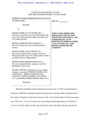 Fillable Online Stipulated Order for Permanent Injunction, and Other ...