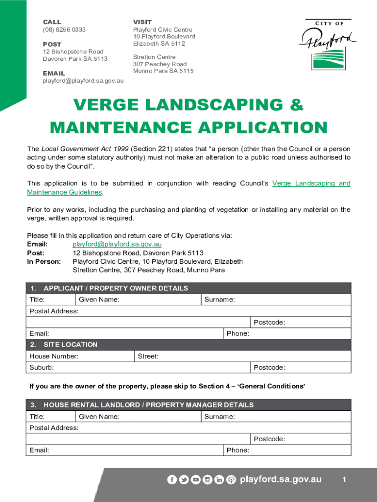 Fillable Online VERGE LANDSCAPING & MAINTENANCE APPLICATION Fax Email ...