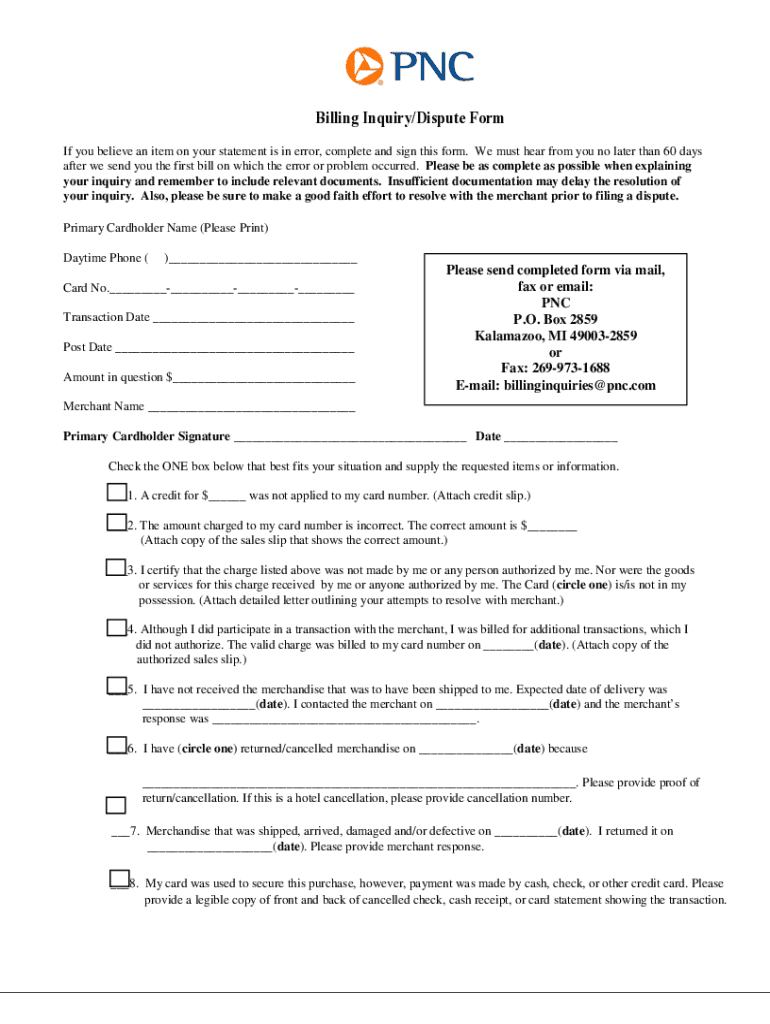 Fillable Online Billing Inquiry/Dispute Form Fax Email Print - pdfFiller