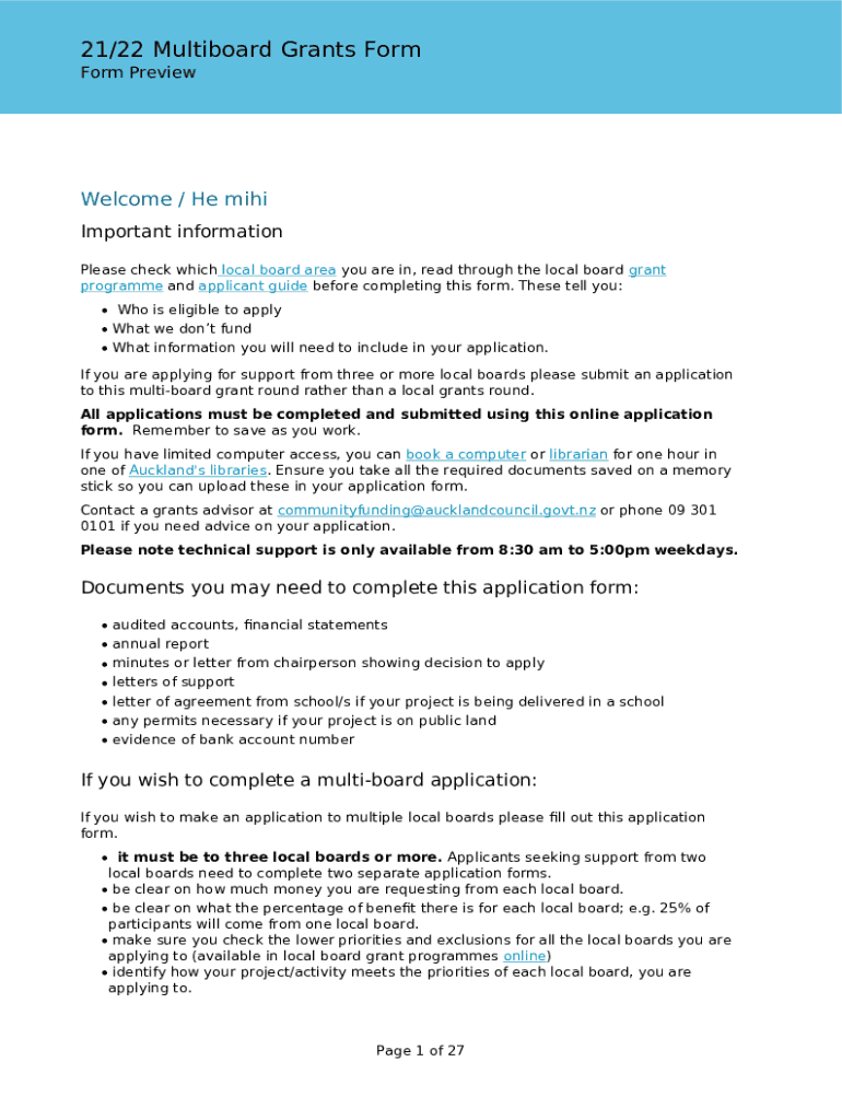 Fillable Online 21/22 Multiboard Grants Form - Community Grants ...