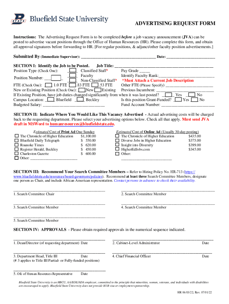Fillable Online BSU EMPLOYMENT REQUEST FORM Fax Email Print - pdfFiller