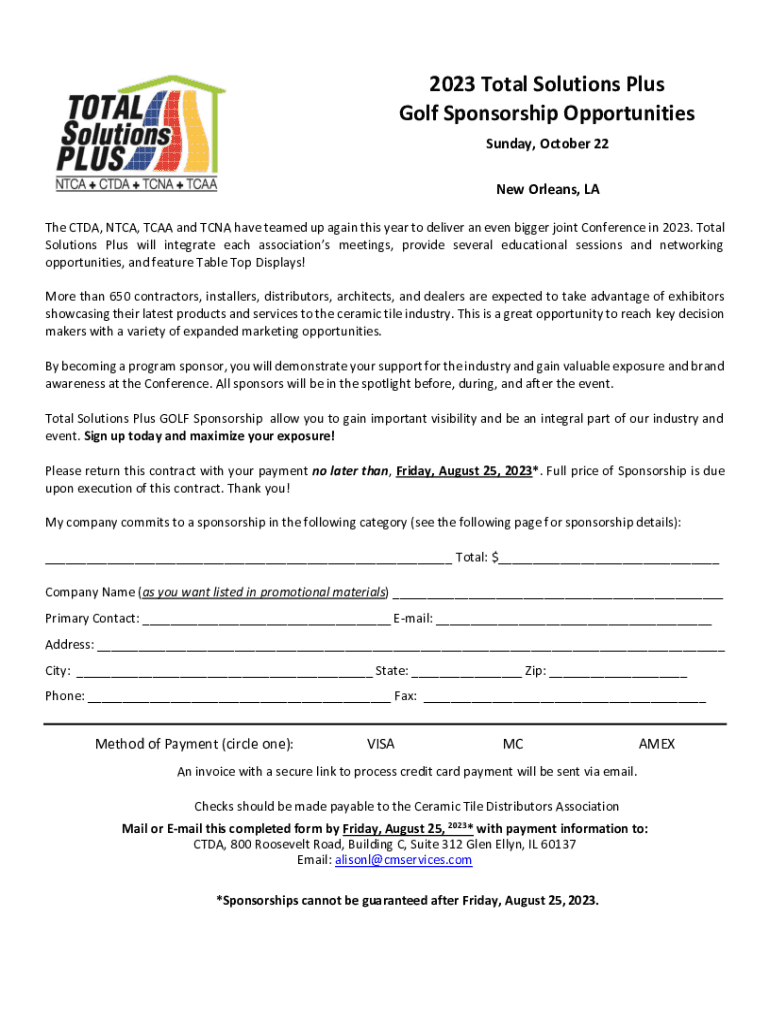 Fillable Online Total Solutions Plus Underway in New Orleans; TCNA ... Fax Email Print - pdfFiller