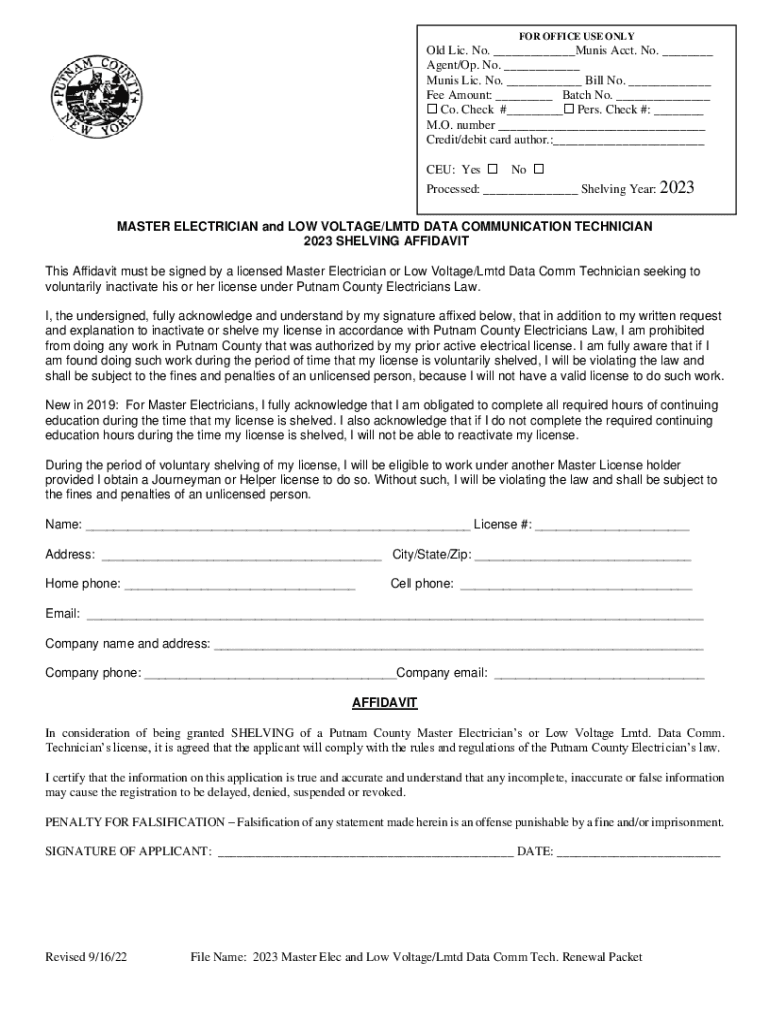 Fillable Online License Renewal: Master and Special Electrician ...