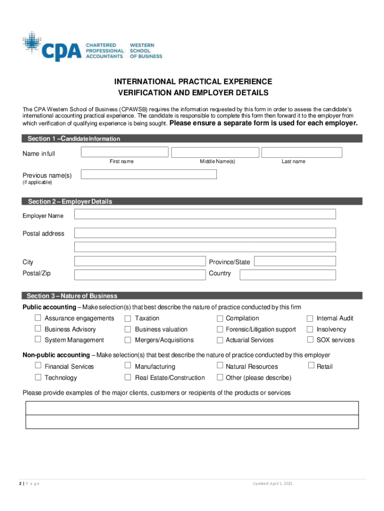 Fillable Online EXPERIENCE VERIFICATION FORM for ... Fax Email Print ...