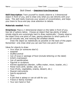 Fillable Online Skill SheetOBSERVATION DRAWING Fax Email Print - pdfFiller