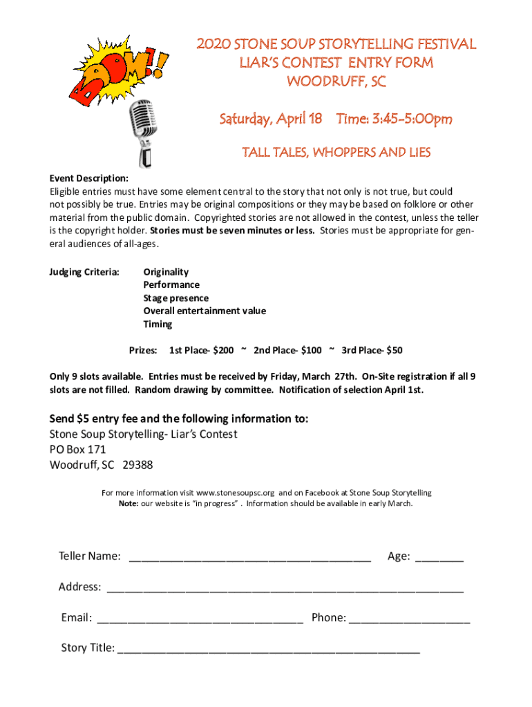 Fillable Online LIARS CONTEST ENTRY FORM Fax Email Print - pdfFiller