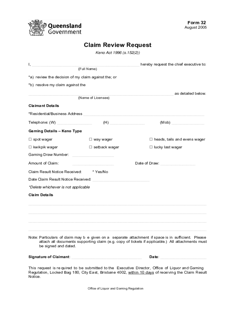 Fillable Online Form 32 Claim Review Request. Form 32 - Claim Review ...