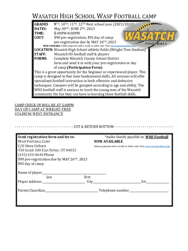 Fillable Online Wasatch Wasps - Official Athletic WebsiteHeber City, UT ...