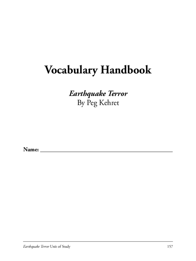 Fillable Online Vocabulary for Earthquake Terror by Peg Kehret ...