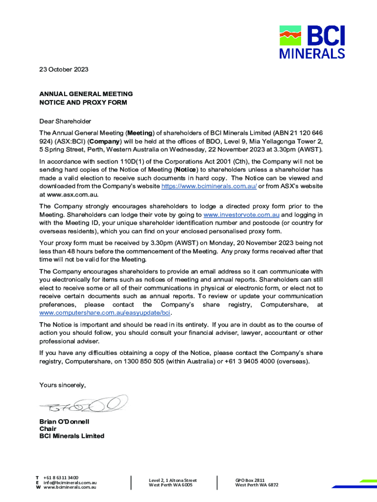 Fillable Online BCI Minerals - FY23 Full Year Results Fax Email Print - pdfFiller