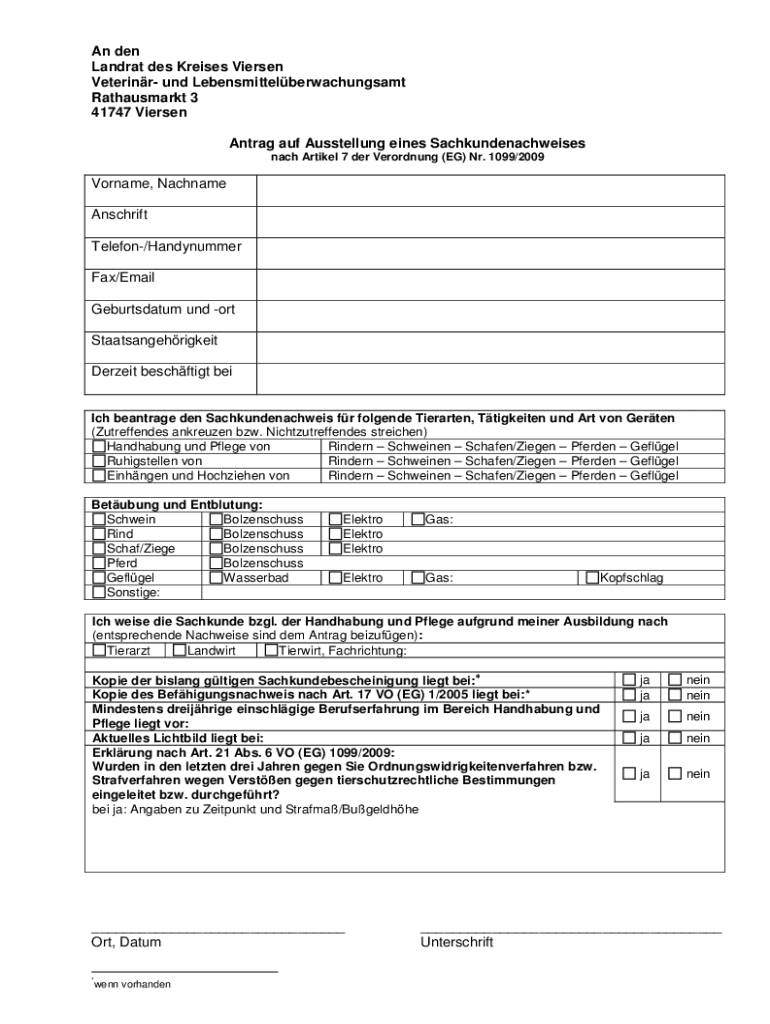Ausfüllbar Online Antrag Sachkundenachweis nach Art. 7 der VO (EG) 1099/ ... Fax Email Drucken ...