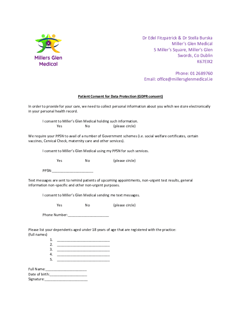 Fillable Online Dr Edel Fitzpatrick & Dr Stella Burska Miller's ... Fax ...
