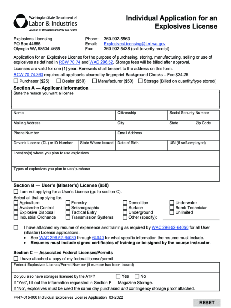Fillable Online lni wa Individual Application for an Explosives License ...